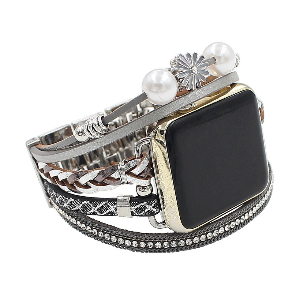 Blinged Out Leather Steel Apple Watch Band - Multi-Color – Fancy Bands