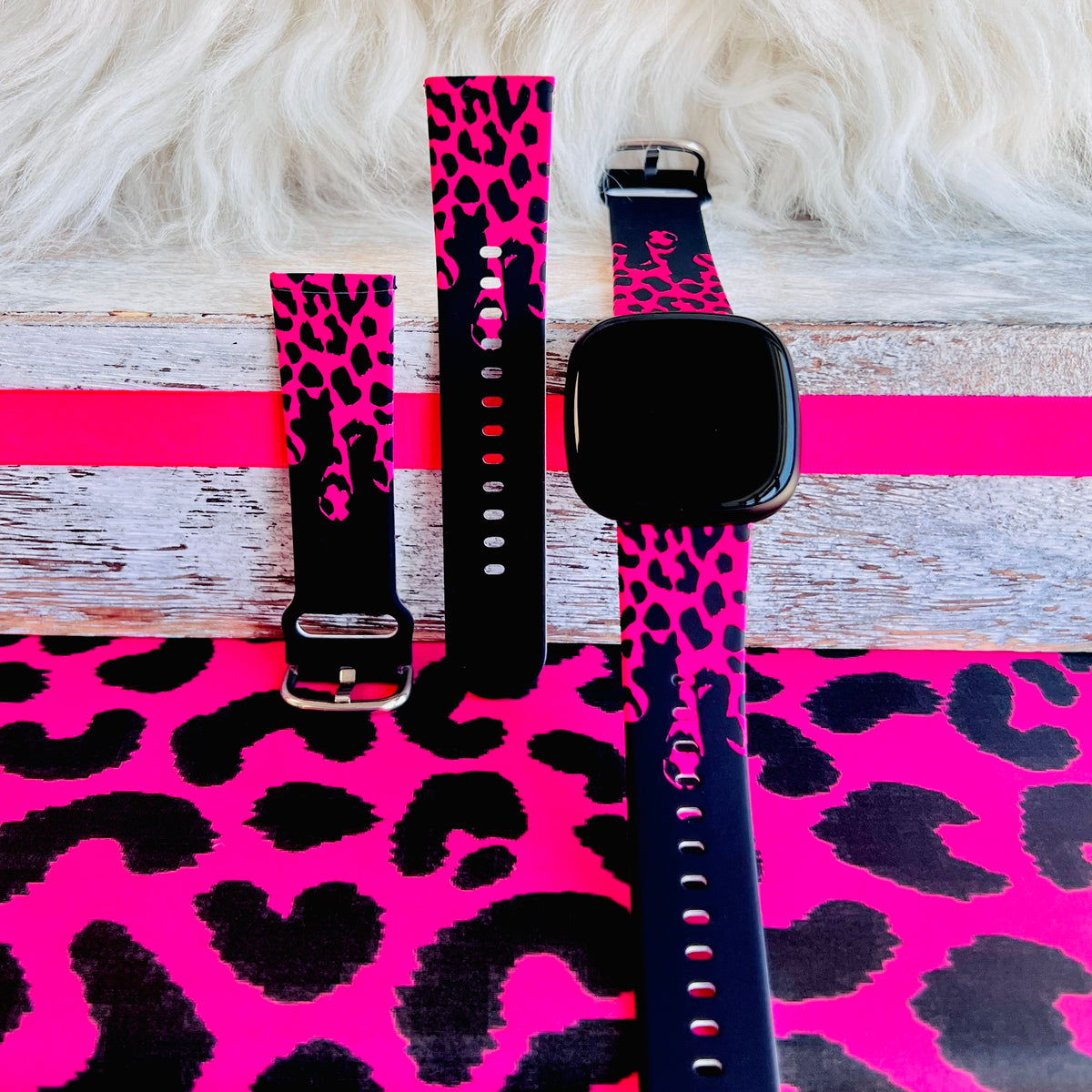 Hot Pink Leopard Drip Fitbit Versa 3/4/Sense – Fancy Bands