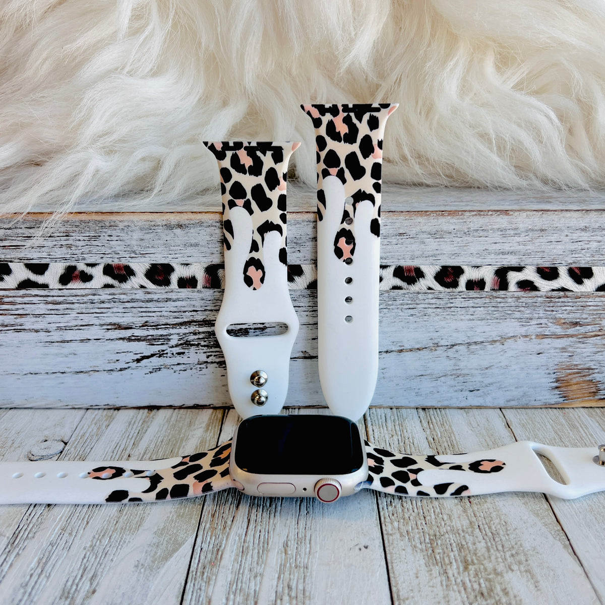 Leopard Drip White Background Print Silicone Band For Apple Watch ...