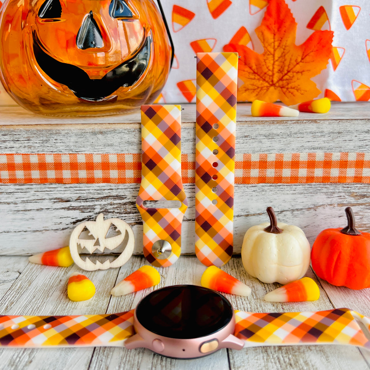 Candy Corn Gingham Print Silicone Band For Samsung Watch – Fancy Bands