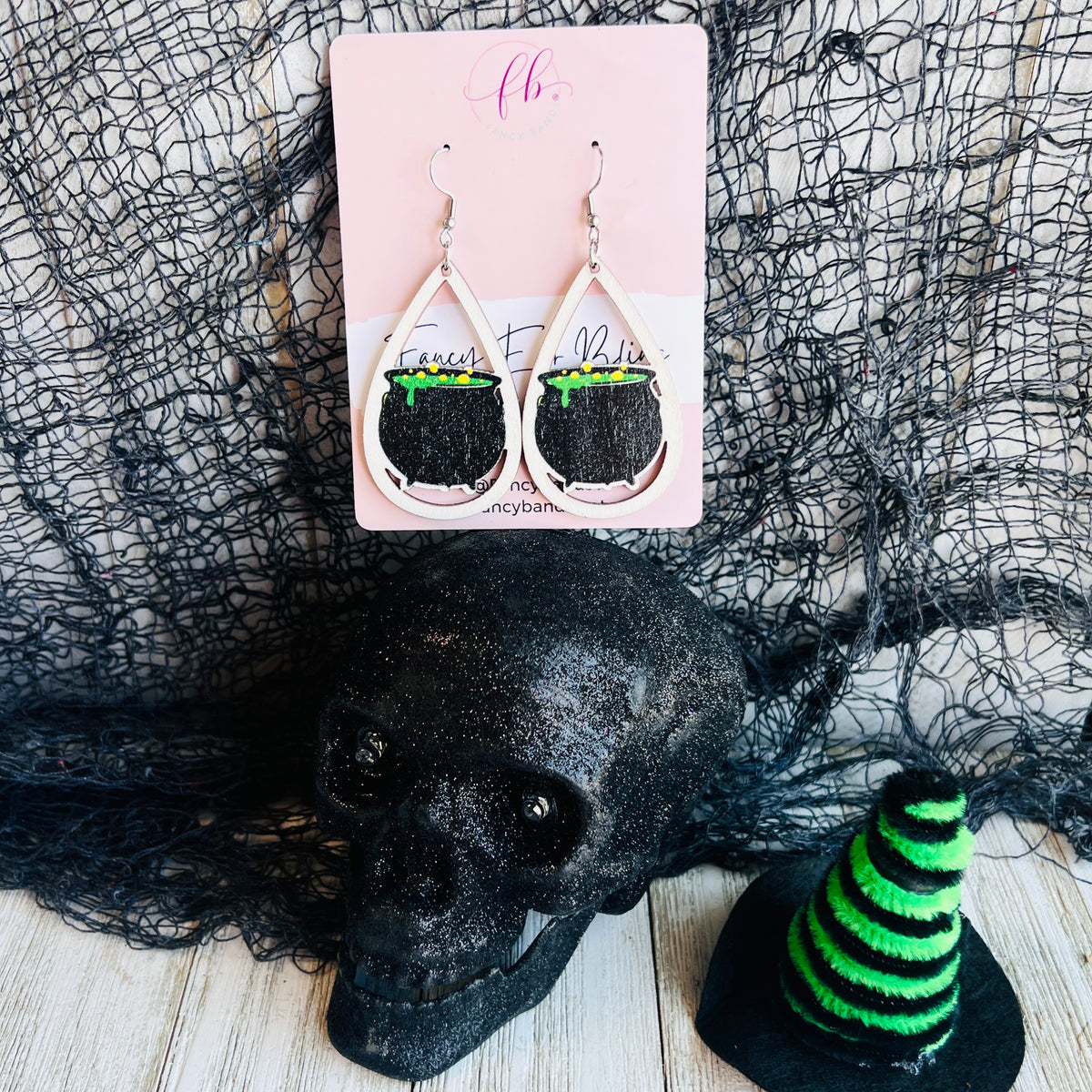 Witches Brew Cauldron Wooden Drop Ear Bling – Fancy Bands