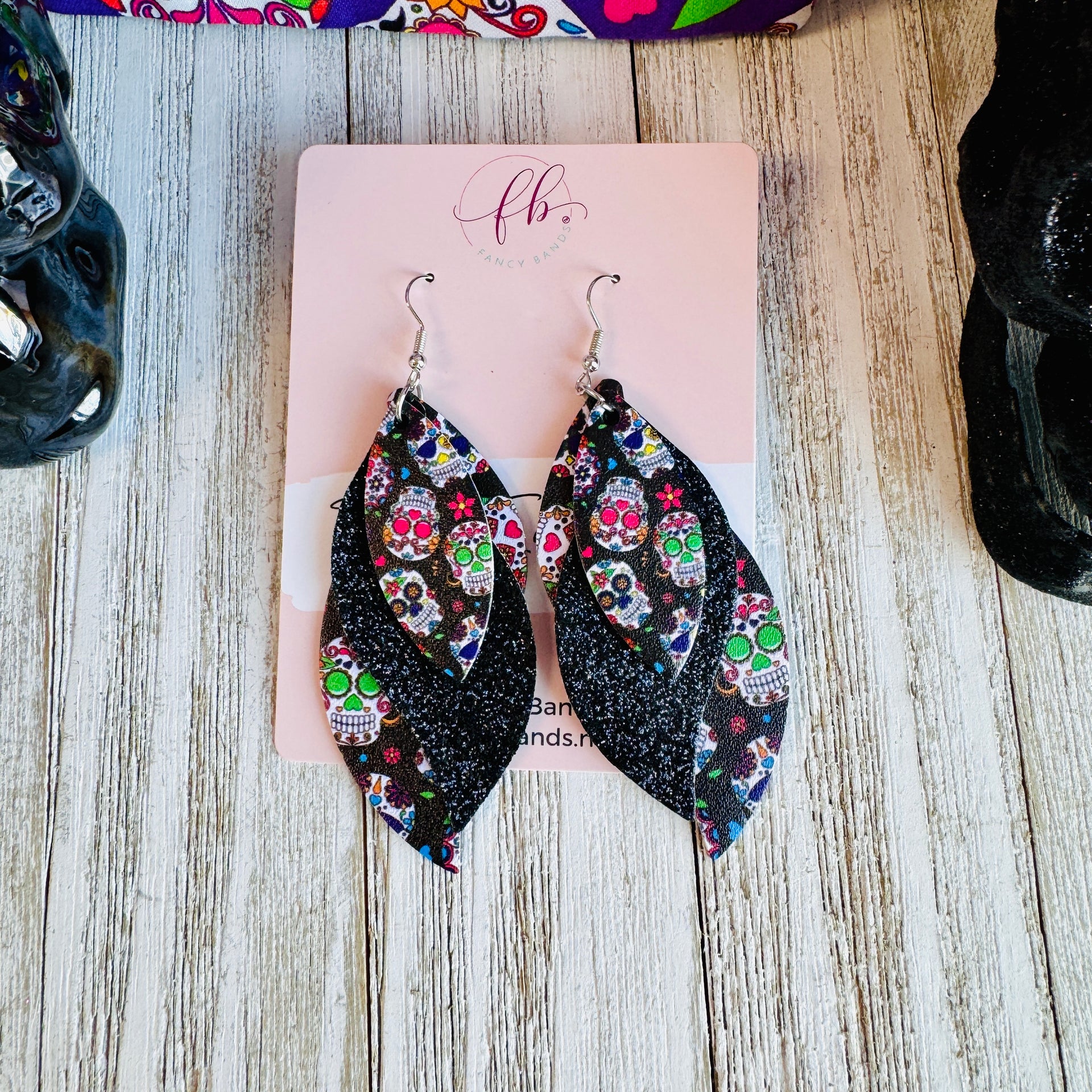 Sugar Skull Faux Leather Teardrop Ear Bling Two Styles Available ...