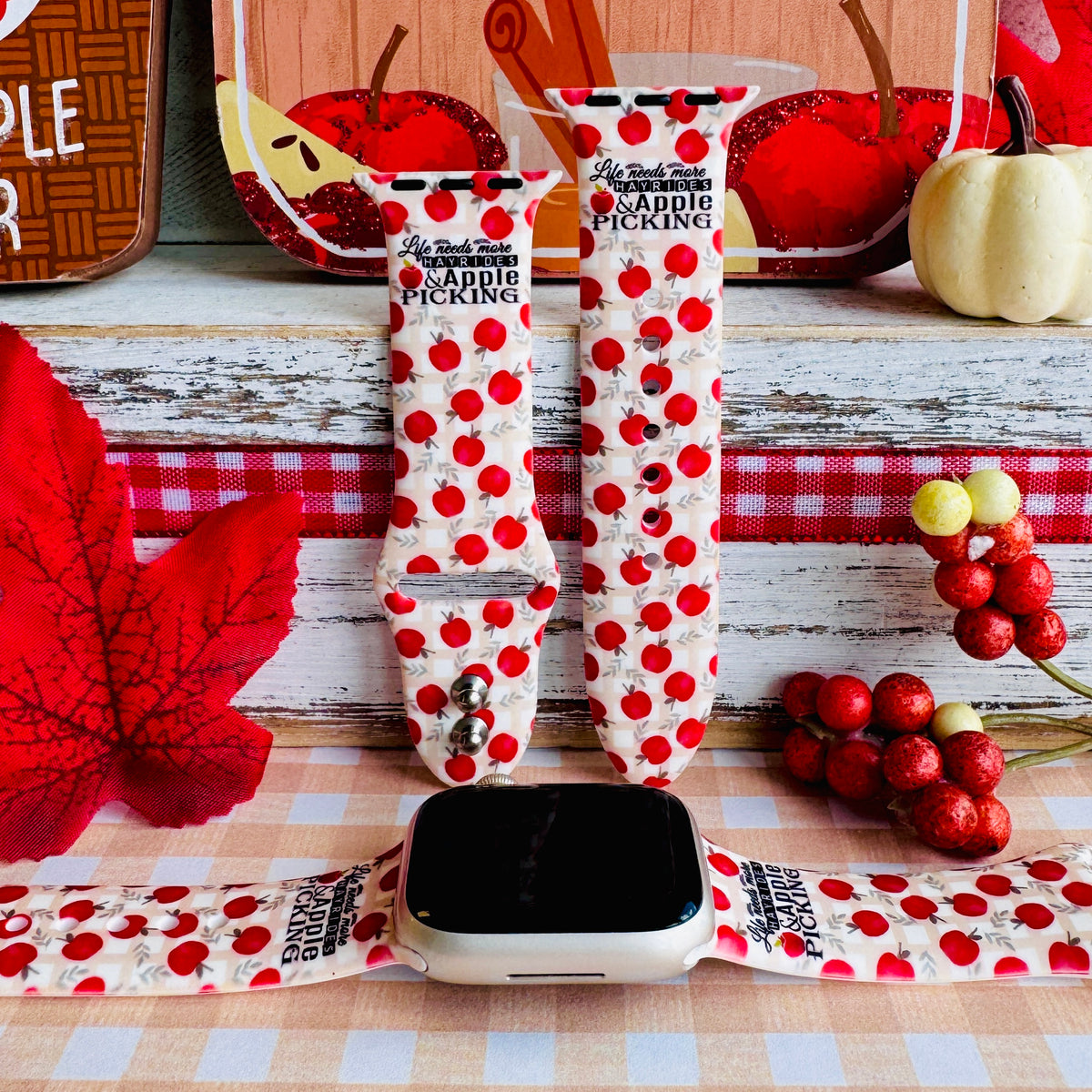 Autumn Apples Print Silicone Band For Apple Watch – Fancy Bands
