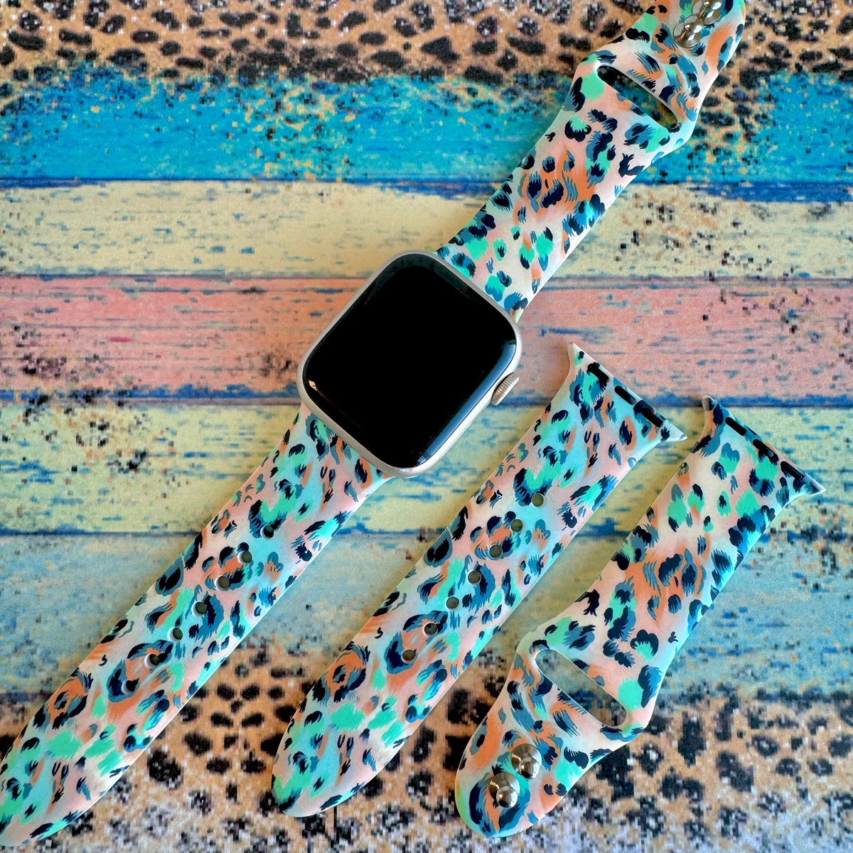 Wild Turquoise Leopard Print Silicone Band For Apple Watch – Fancy Bands