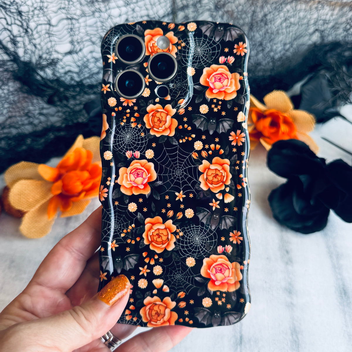 Haunted Blossoms iPhone Case 🌸👻 | Wavy Luxe MagSafe – Fancy Bands
