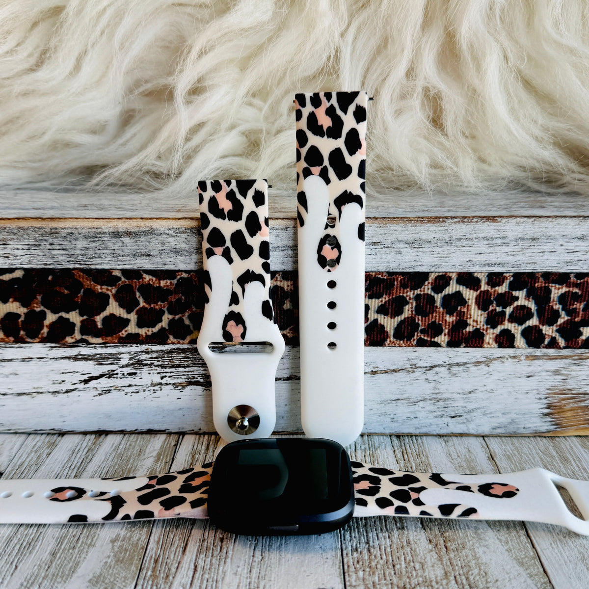 Leopard Drip White Print Silicone Band For Fitbit Versa 1/2 – Fancy Bands