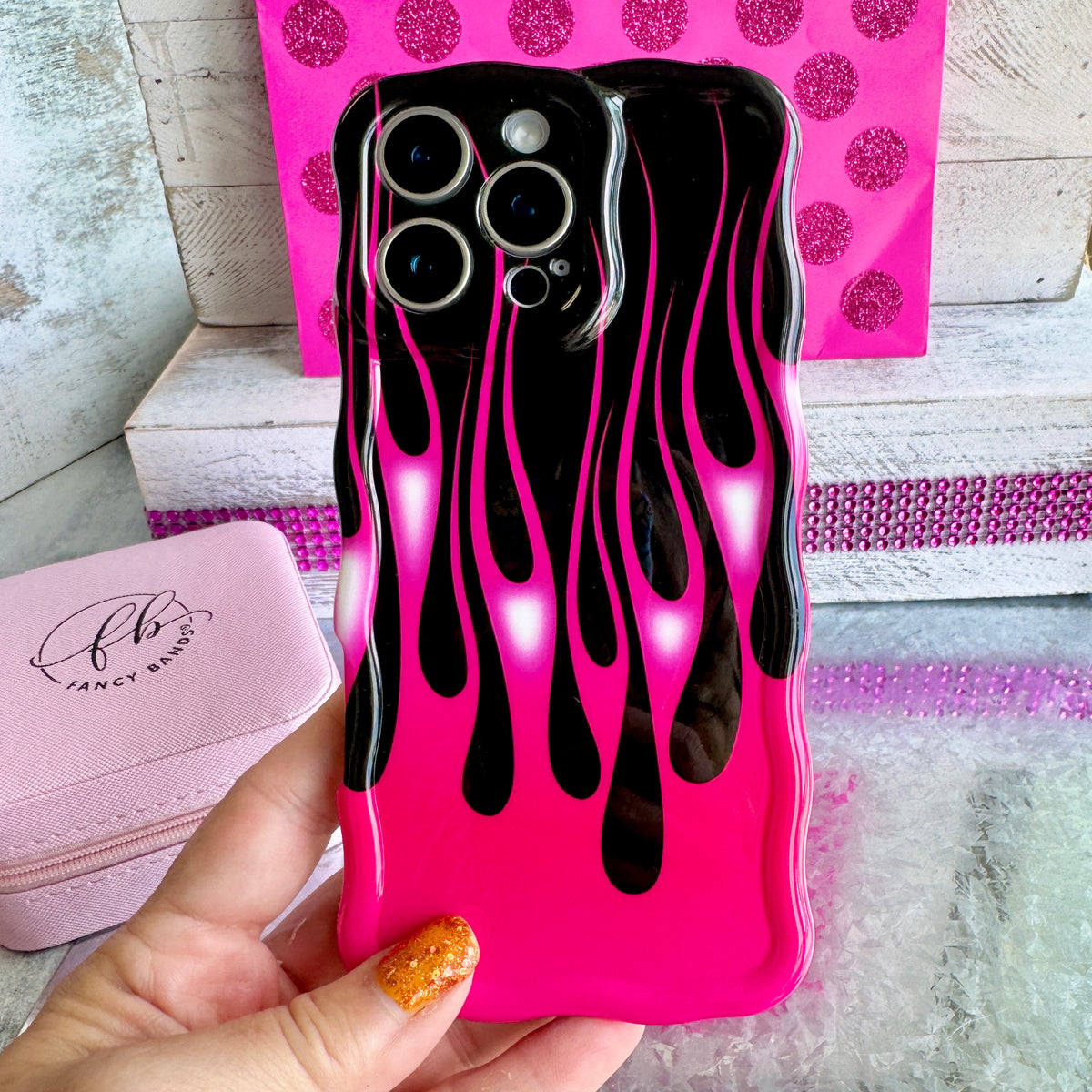 Hot Rod Pink Flame iPhone Case 🔥 | Wavy Luxe MagSafe – Fancy Bands