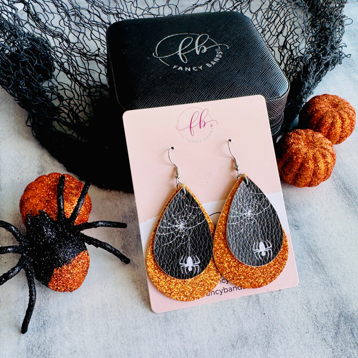 Orange Webbed Sparkle Double Layer Faux Leather Drop Ear Bling – Fancy ...