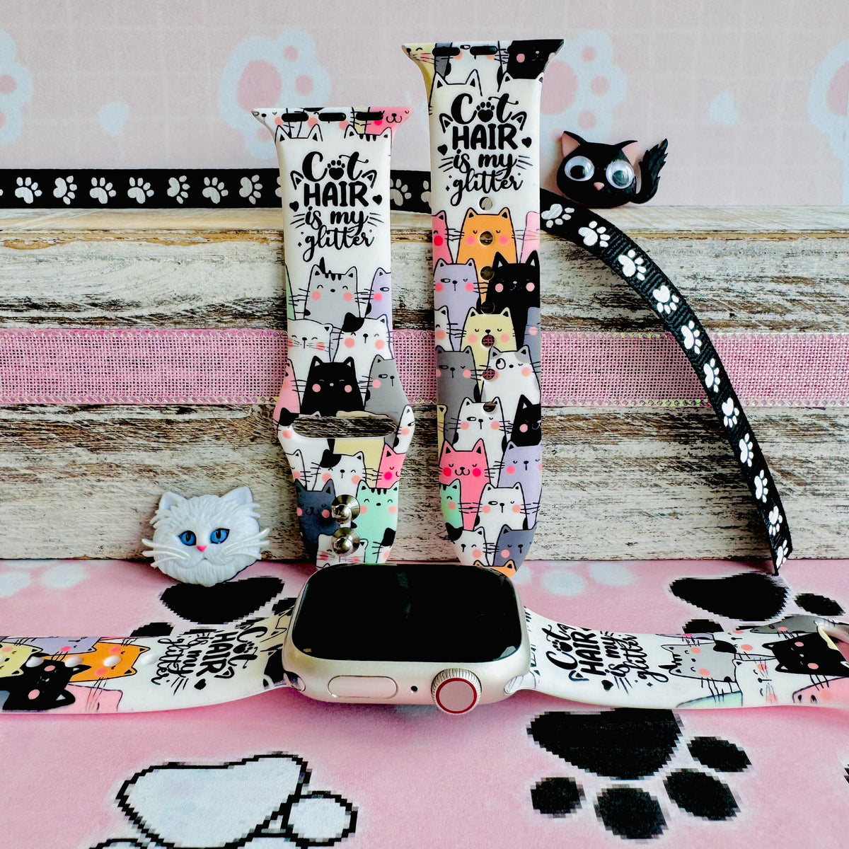 Cat Hair Is My Glitter Print Silicone Band For Apple Watch – Fancy Bands