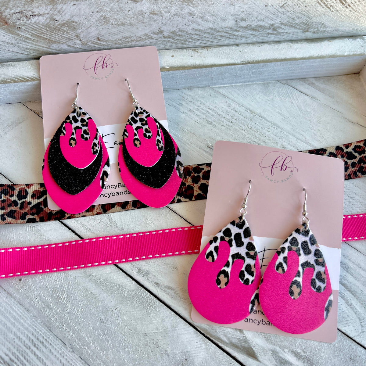 Barbie Pink Leopard Drip Faux Leather Teardrop Ear Bling Two Styles Av ...