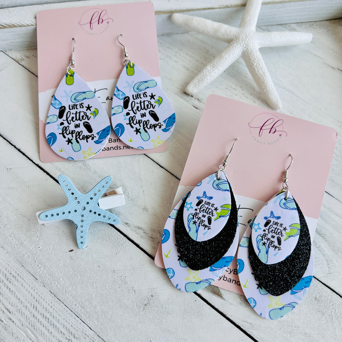 Fancy Flip Flops Faux Leather Teardrop Ear Bling Two Styles Available ...