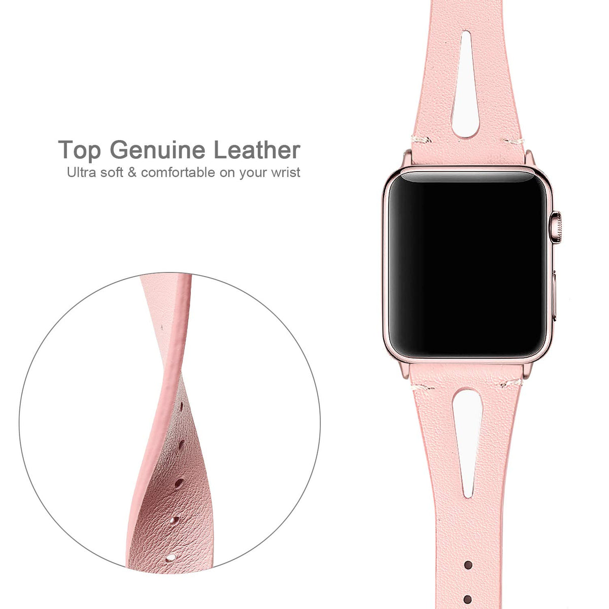 Soft Slim Leather Pink Band For Apple Watch – Fancy Bands