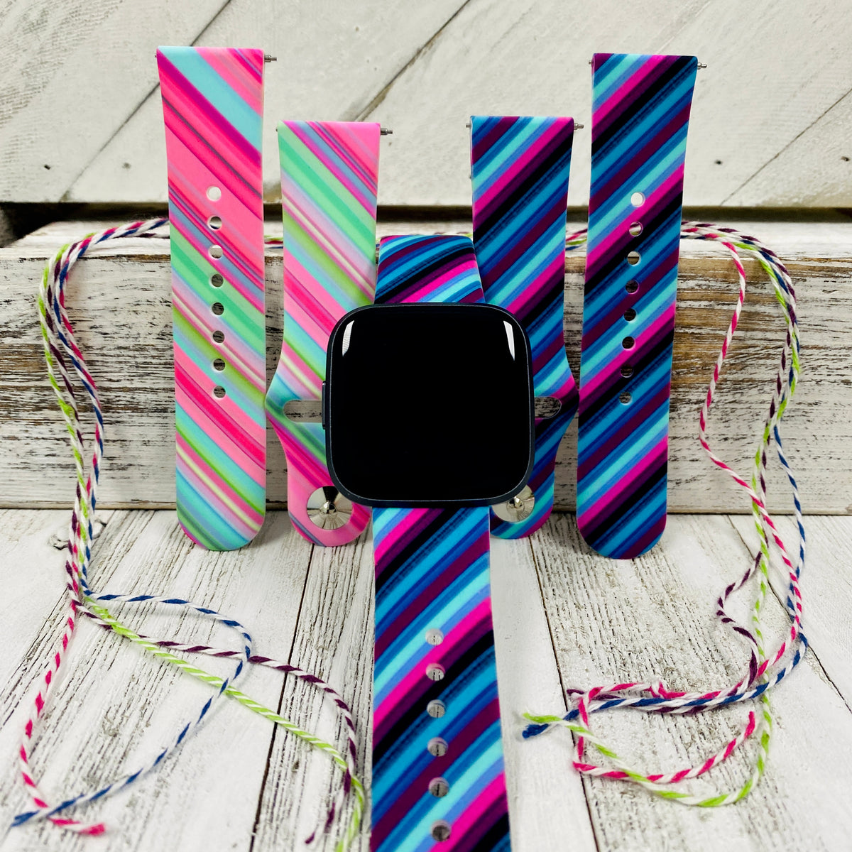 So Cute Stripes Print Silicone Band For Fitbit Versa 1/2 Multiple Colo ...
