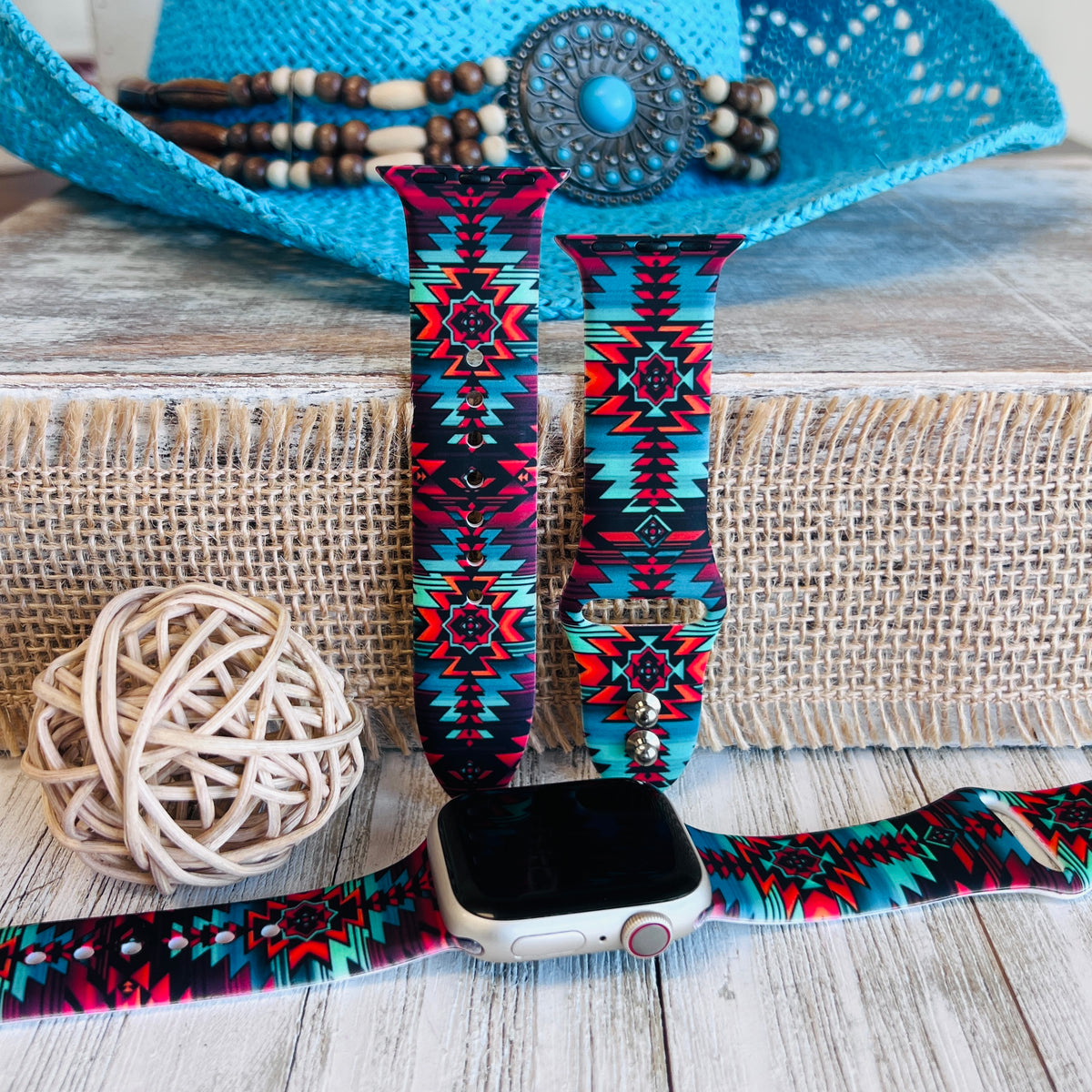 Western Boho-Aztec Print Silicone Band For Apple Watch – Fancy Bands