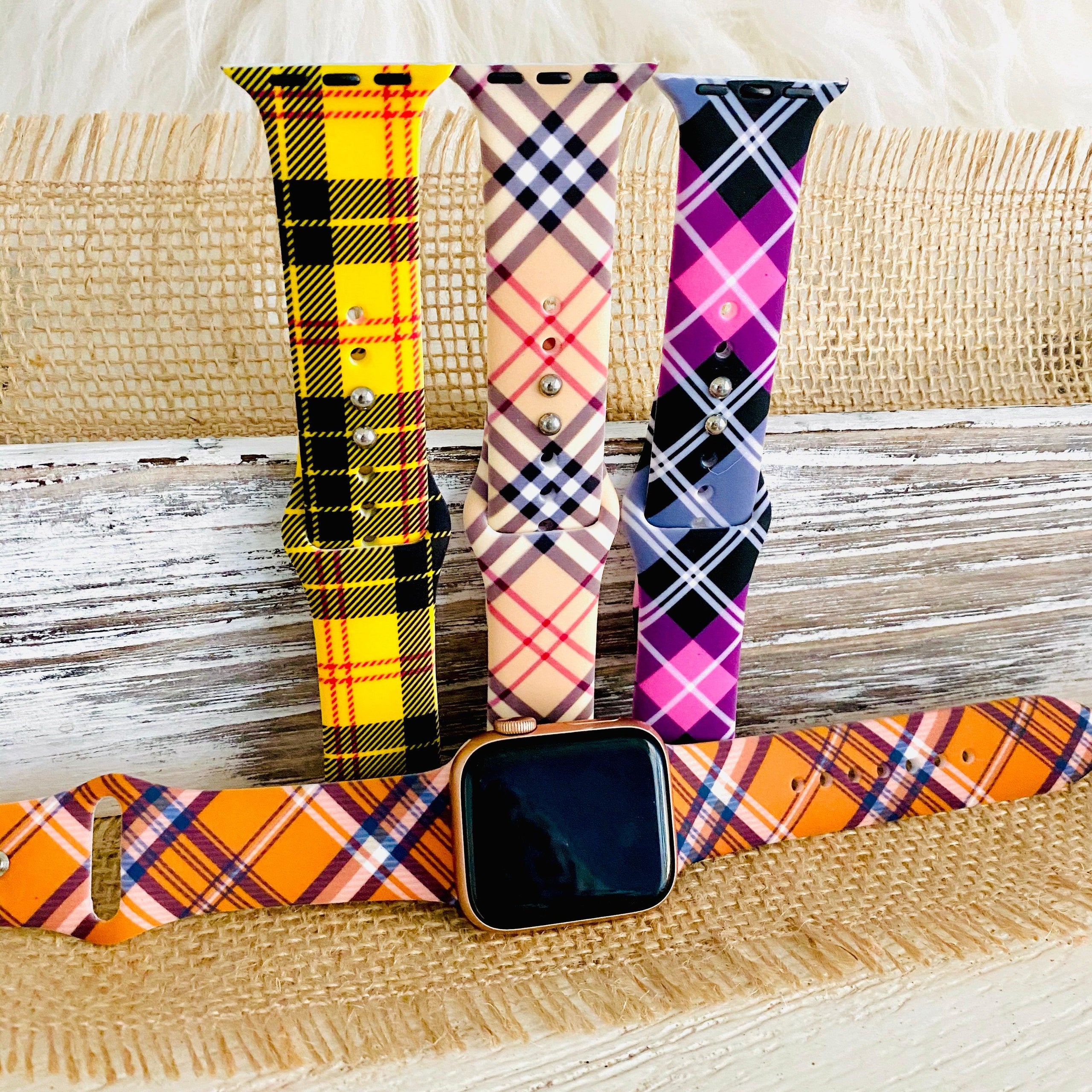 Fancy Plaid Print Silicone Band For Apple Watch Multiple Colors Availa ...