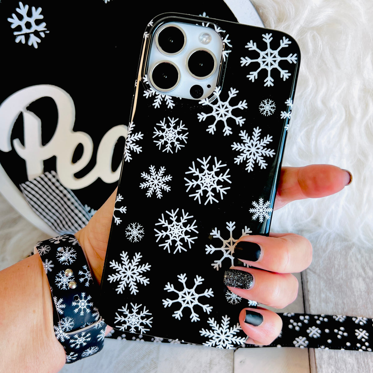 Snowflakes Black Background Phone Case For iPhone – Fancy Bands