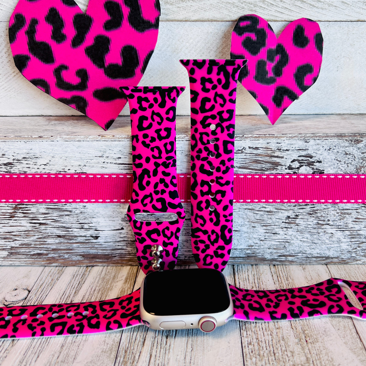 Barbiecore Pink Leopard Print Silicone Band For Apple Watch – Fancy Bands