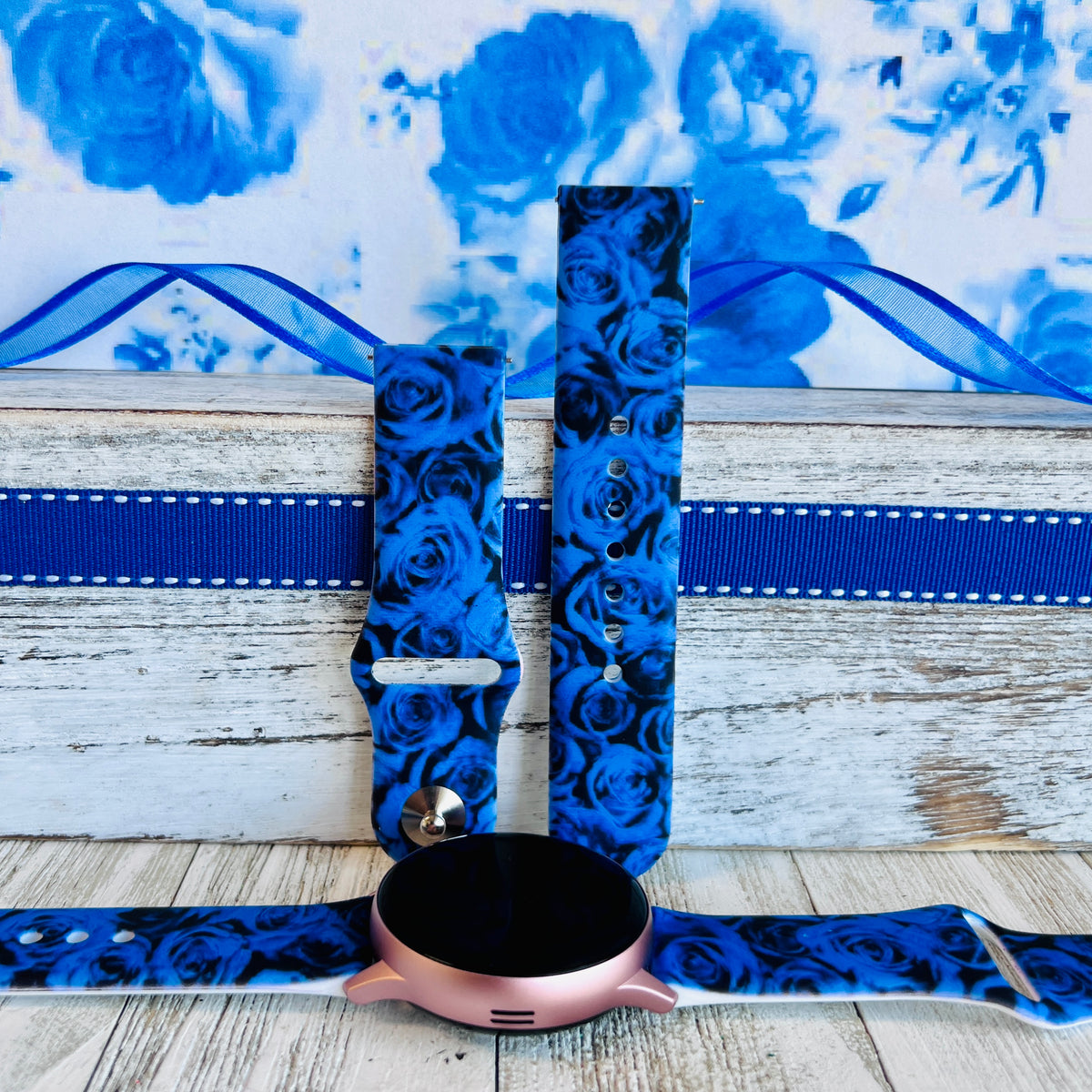 Cobalt Blue Roses Print Silicone Band For Samsung Watch – Fancy Bands