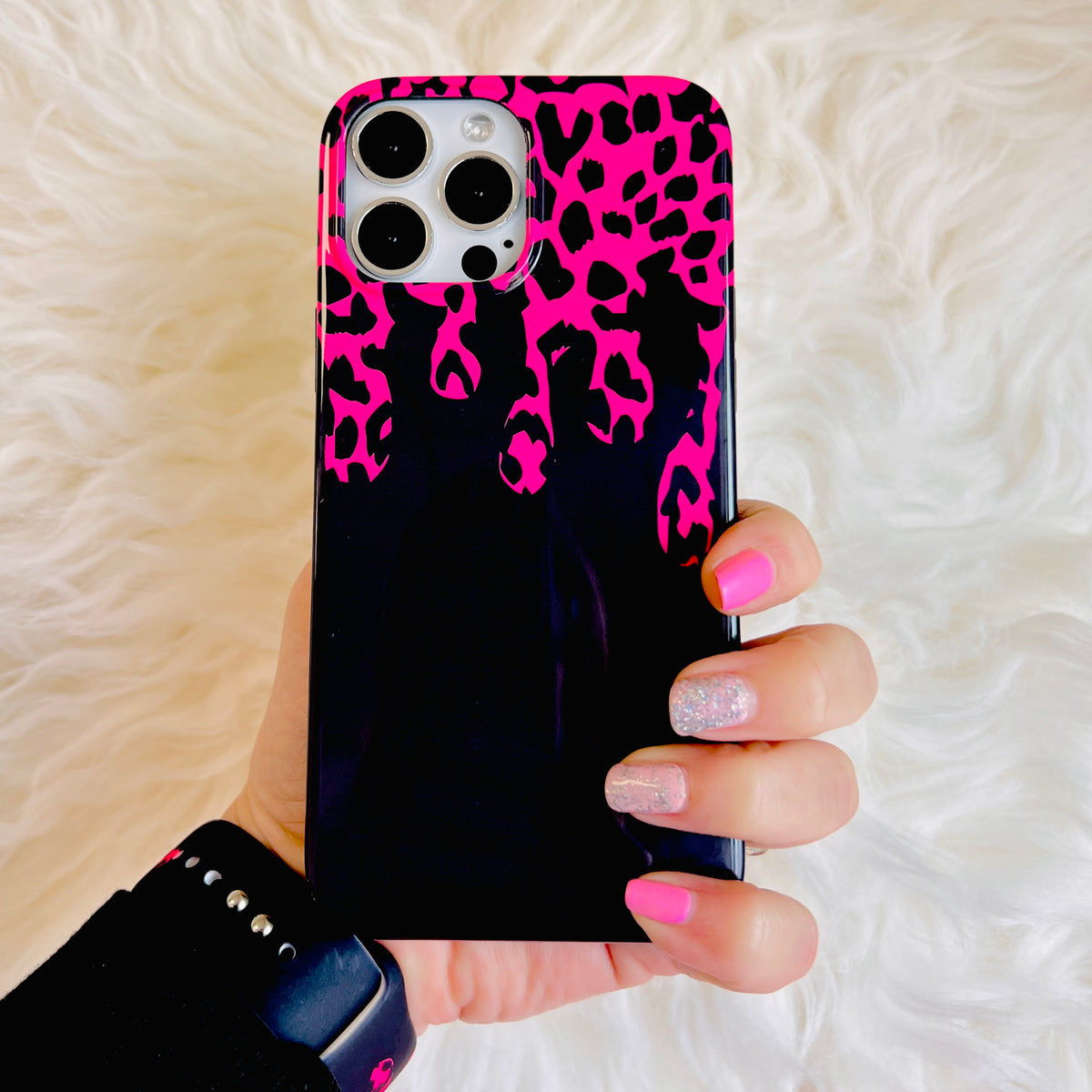 Hot Pink Black Leopard Drip Phone Case For iPhone – Fancy Bands