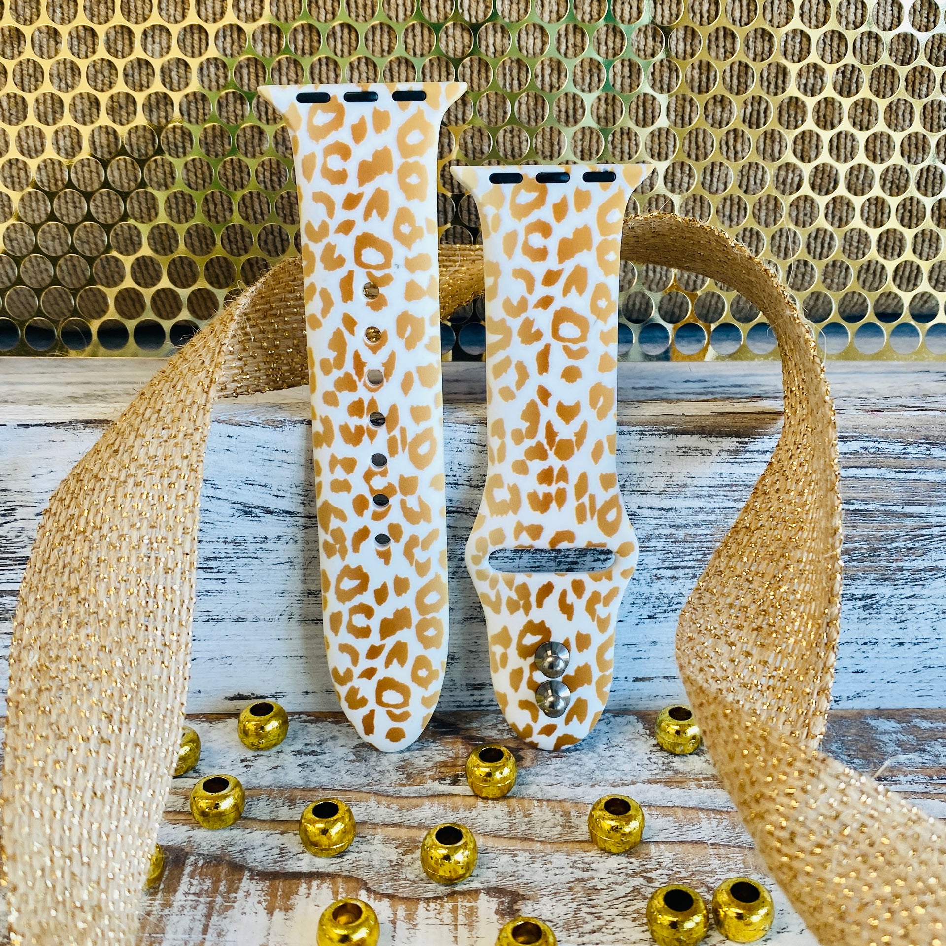 #Golden Leopard Print Silicone Band For Apple Watch – Fancy Bands