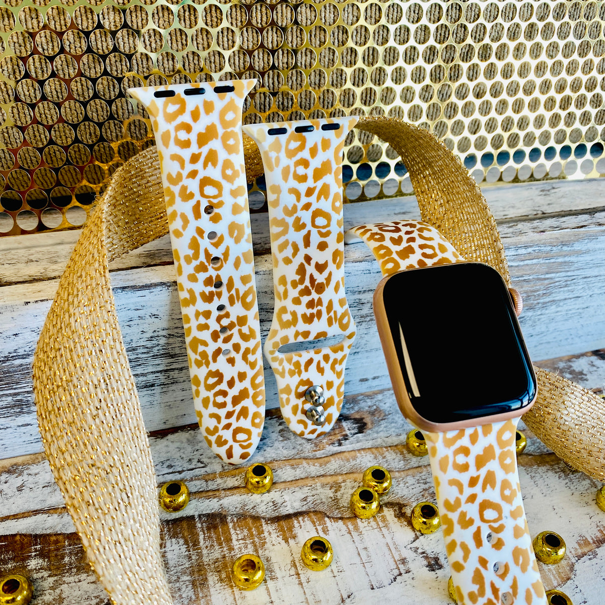 #Golden Leopard Print Silicone Band For Apple Watch – Fancy Bands
