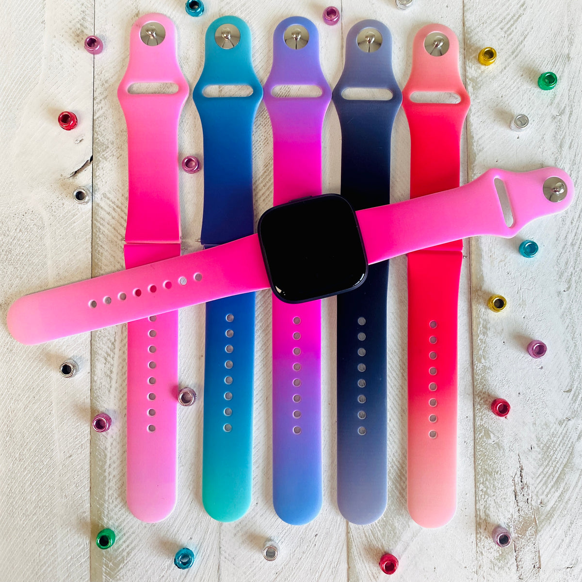 Ombre' Print Silicone Band For Fitbit Versa 1/2 Multiple Colors Availa ...